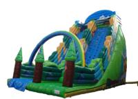 China Green Forest Theme Blow Up Slide , Giant Inflatable Slide With Climbing Wall for sale