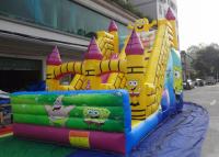 China Big Spongebob Inflatable Dry Slide Anchor Rings All Over The Castles With Climbing Steps for sale