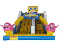 China Big Spongebob Inflatable Dry Slide Anchor Rings All Over The Castles With Climbing Steps for sale