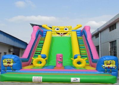 China Big Spongebob Inflatable Dry Slide Anchor Rings All Over The Castles With Climbing Steps for sale