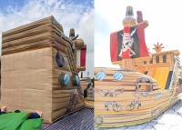 China PVC Commercial Grade Giant Pirate Ship Inflatable Dry Slide With Climbing Ladder for sale