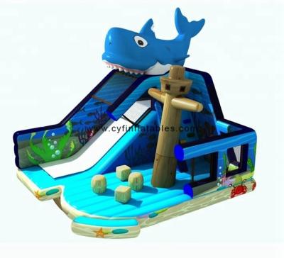China 6×6 Meter Inflatable Jumping Slide , Blue Marine Themed Inflatable Water Slide for sale