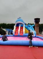 China Garden PVC 0.55mm 6.8×7.8M Commercial Inflatable Water Slides for sale