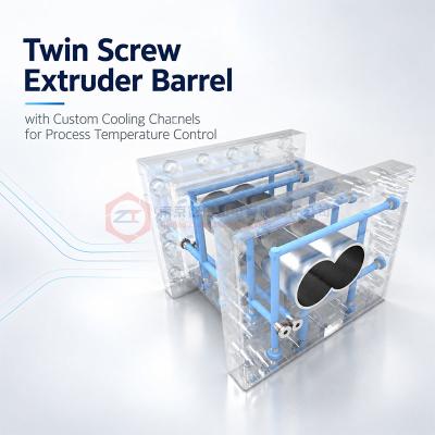 China Twin Screw Extruder Barrel with Custom Cooling Channels for Process Temperature Control for sale