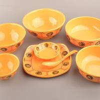 China Professional Melamine Serving Bowl Dish Spoon Set Dragon And Phoenix Yellow Style for sale