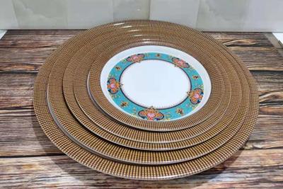 China BPA Free Blue Flower Design 12pcs Plates And Bowls Melamine Dinnerware Sets Camping Tableware Dishwasher Safe for sale