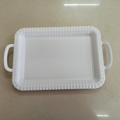 China Unbreakable White Rectangle Melamine Tray With Handles for sale
