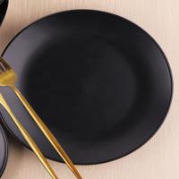 China Black Flat Round Steak Dish Melamine Plastic Bowls For Hotel Restaurant for sale