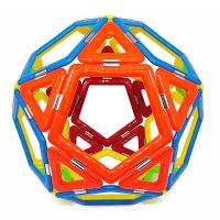 China 63-Piece Geometric Magnetic Building Tiles Set with 3 Shapes, 5 Colors and LED Window for STEM Education for sale