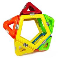 China 63-Piece Geometric Magnetic Building Tiles Set with 3 Shapes, 5 Colors and LED Window for STEM Education for sale