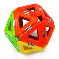 China 63-Piece Geometric Magnetic Building Tiles Set with 3 Shapes, 5 Colors and LED Window for STEM Education for sale