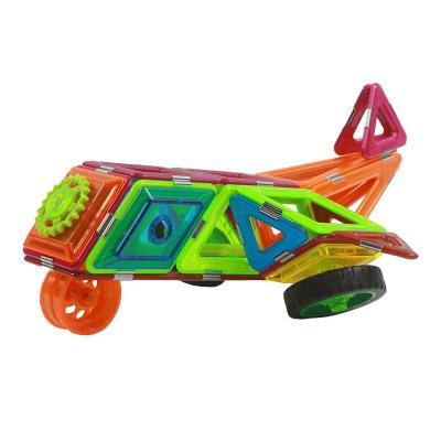 China Magnetic Building Blocks Fighter Toy with Wheels 3D Magnetic Tiles Vehicle Set 48 Pieces for sale