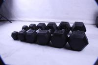 China Black Gym Workout Accessories Fixed Rubber Coated Hex Dumbbell For Body Building for sale
