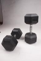 China Black Gym Workout Accessories Fixed Rubber Coated Hex Dumbbell For Body Building for sale