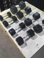 China Black Gym Workout Accessories Fixed Rubber Coated Hex Dumbbell For Body Building for sale