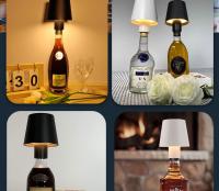 China Rechargeable Touch Wine Bottle Lamp 3 Color Stepless Dimming Wireless Table Lamp for Home Decor Black 6W for sale