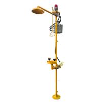 China 304 Stainless Steel Emergency Shower And Eyewash Yellow With Sound And Light Alarm for sale