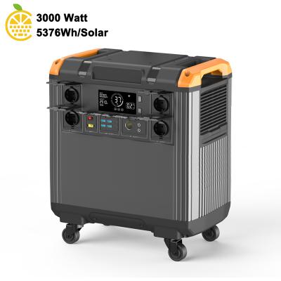China 3000W Portable Solar Power Station with 5376Wh LiFePO4 Battery, Wheeled Design for Outdoor Charging for sale
