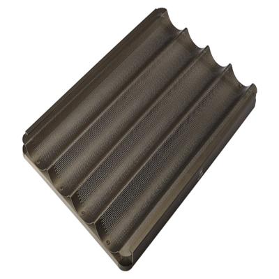 China Aluminum 5052 5 Loaf Glazed Baguette Baking Tray French Bread Pan 600x400mm for sale
