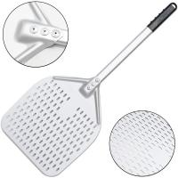 China 66cm Hard Anodized Aluminum Pizza Shovel 12 Inch Perforated Pizza Peel Silver for sale