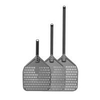 China 66cm Hard Anodized Aluminum Pizza Shovel 12 Inch Perforated Pizza Peel Silver for sale