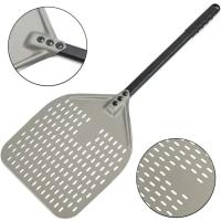 China 12 Inch Aluminum Pizza Turning Peel Black Hard Anodized Perforated Detachable Pizza Shovel for sale