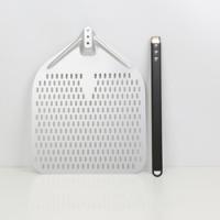 China 12 Inch Aluminum Pizza Turning Peel Shovel Black Hard Anodized Perforated Detachable Handle for sale