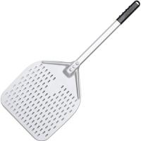 China 66cm Hard Anodized Aluminum Pizza Shovel 12 Inch Silver Perforated Pizza Peel for sale