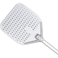 China 66cm Hard Anodized Aluminum Pizza Shovel 12 Inch Silver Perforated Pizza Peel for sale