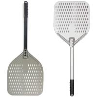 China 66cm Hard Anodized Aluminum Pizza Shovel 12 Inch Silver Perforated Pizza Peel for sale