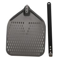 China Alumina Pizza Turning Shovel 12 Inch Black Hard Aluminum Perforated Pizza Peel for sale