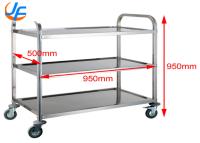 China NSF 3 Tier Stainless Steel Serving Cart 950x500x950mm Heavy Duty 90kg Capacity for sale