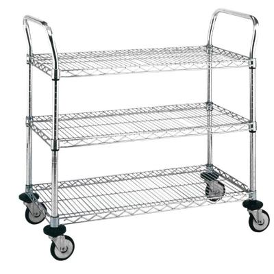 China Stainless Steel Utility Cart 18x24x38 Inch Three Shelf Heavy Duty 375 lb Capacity for sale