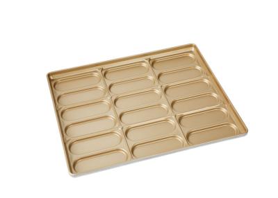 China PTFE Golden Hot Dog Bun Baking Pan 654x535x38mm 18 Links Aluminized Steel for sale