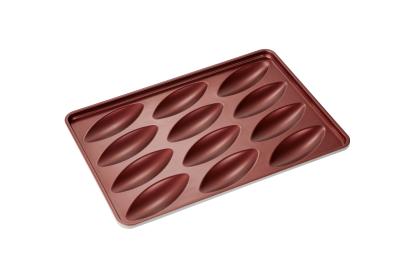 China 530x380x32.8mm 12 Links Croissant Aluminized Steel Baking Pan with Durit PTFE Non-Stick Coating for sale