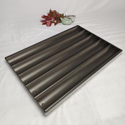 China Dupont PTFE Aluminum Alloy 1.0mm 5 Rows Perforated Baguette Pan for Industrial Bakery for sale
