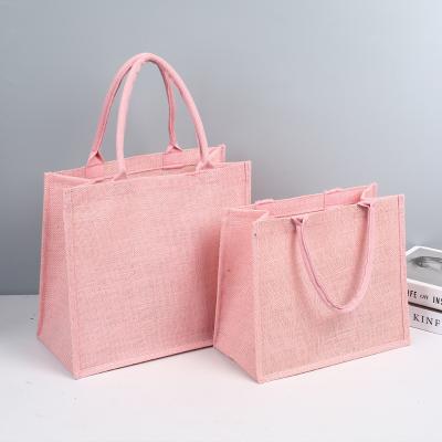 China Pink Three-dimensional Linen Tote Bag, Customized Thickened Hand-held Linen Bag for sale