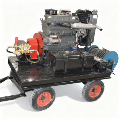 China 26.5kW Diesel Engine Sewer Jetting Machine 220bar 50L/min with Hydraulic Hose Reel for sale
