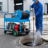 China 200 bar 50 L/min 15 kW Electric Trolley Mounted Jet Sewer Cleaning Machine for Kitchen Grease Drain Cleaning for sale