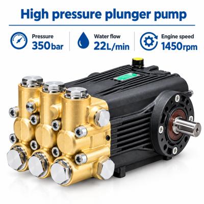 China 350 bar 22 L/min Triplex Plunger Pump with 316L Stainless Steel Liquid End for Heavy Duty Surface Cleaning for sale