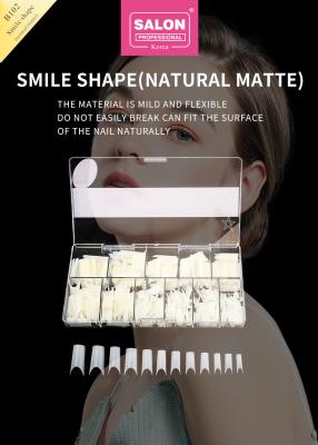 China Natural Matte Color Acrylic UV Gel Full Cover Smile Shaped False Nail Tips for Nail Extension Manicure Tools 12 Sizes for sale