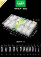 China 500PCS Ladder Shape Nail Tips Set Embossed Glass False Nails with Storage Box Acrylic Nail Art Kit for Salon for sale