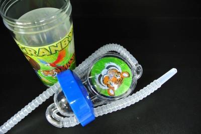 China Funny Cartoon Character Water Bottle Plastic With Long Curly Straw OEM / ODM Available for sale