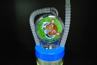 China Funny Cartoon Character Water Bottle Plastic With Long Curly Straw OEM / ODM Available for sale