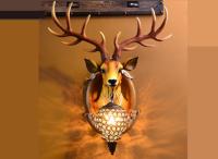 China Durable Led Deer Head Wall Lamp Resin Glass Stag Head Wall Light Hand - Painted for sale