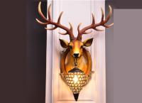 China Durable Led Deer Head Wall Lamp Resin Glass Stag Head Wall Light Hand - Painted for sale