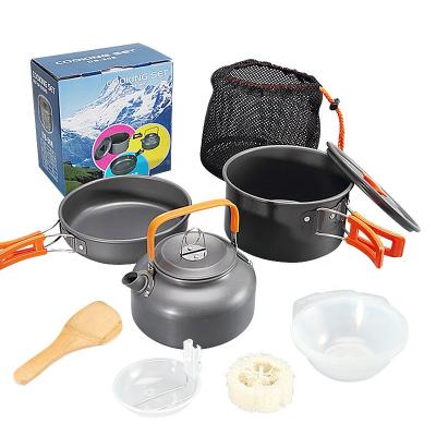 China Factory TOP Seller Outdoor Camping Cookware Mess Kit Portable Picnic Pot Pan Camping Cooking Set For Out Door Hiking for sale