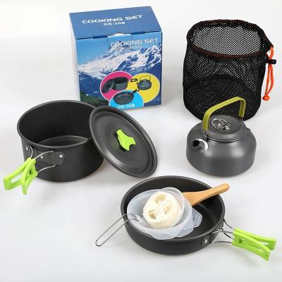 China Factory TOP Seller Outdoor Camping Cookware Mess Kit Portable Picnic Pot Pan Camping Cooking Set For Out Door Hiking for sale