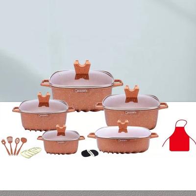 China Wholesale Hot Selling White Kitchen Cooking Square Pot Sets Aluminum Non-Stick Cookware Pot Sets for sale