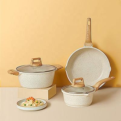 China Custom Pots And Pans Maifan Stone Non-stick Coating Nonstick Kitchen Ware Cookware Sets Aluminum Cooking Pots Sets for sale